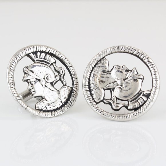 SWANK | Accessories | Vintage Round Silver Tone Roman Knight Cameo ...